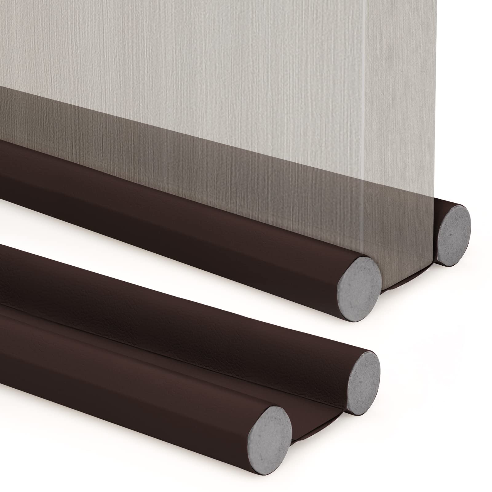 2PCS Under Door Draft Stopper,Twin Door Draft Blocker Weather Stripping Noise Cold Air Blocker Window,Washable,Dust Proof,Removable,Adjustable Door Sweeps 38"(Deep Coffe)