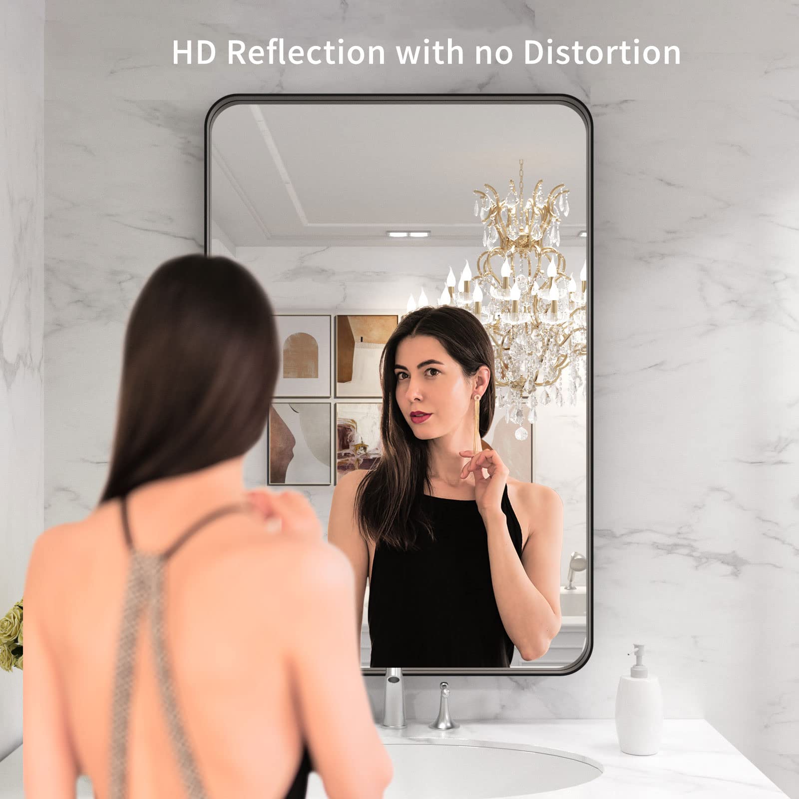 LOAAO 28X36 Inch Black Metal Framed Bathroom Mirror for Wall, Matte Black Bathroom Vanity Mirror Farmhouse, Anti-Rust, Tempered Glass, Hangs Horizontally or Vertically