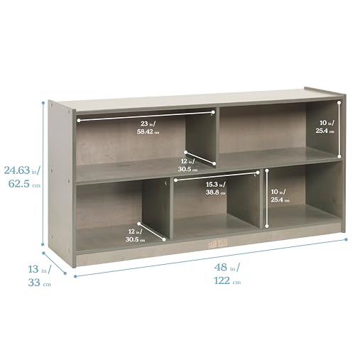 ECR4Kids 5-Compartment Mobile Storage Cabinet, 24in, Classroom Furniture, Grey Wash
