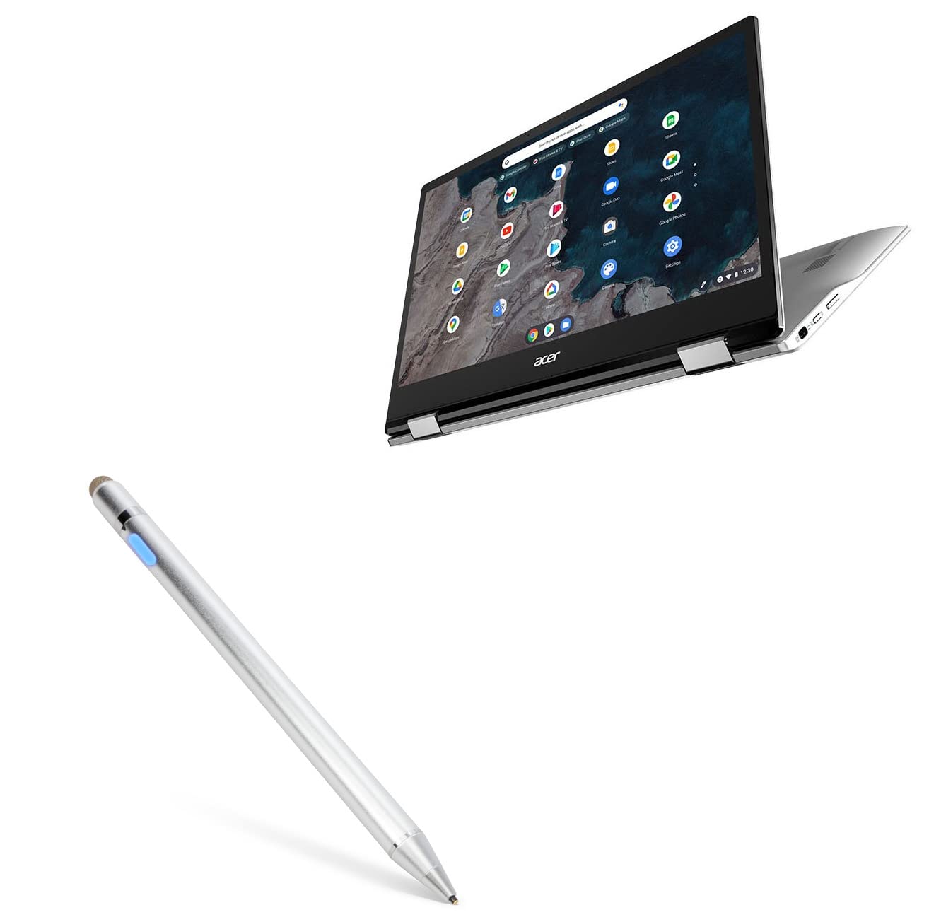 BoxWave Stylus Pen Compatible with Acer Chromebook Spin 513 (CP513-1H) - AccuPoint Active Stylus, Electronic Stylus with Ultra Fine Tip - Metallic Silver