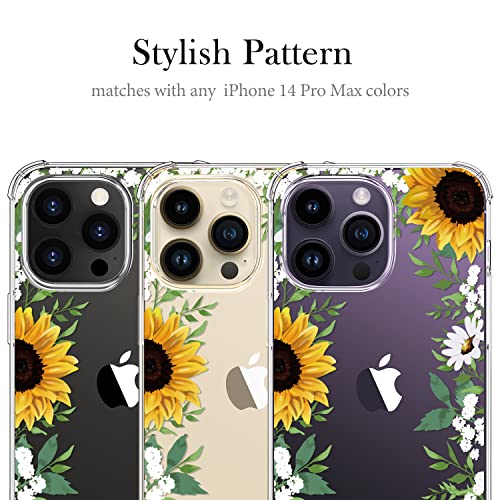 ZADORN Compatible with iPhone 14 Pro Max Case with Screen Protector and Camera Cover,Fashion Designs for Women Girls,Soft TPU Bumper Protective Trendy Phone Case for 6.7",White Floral Sunflowers