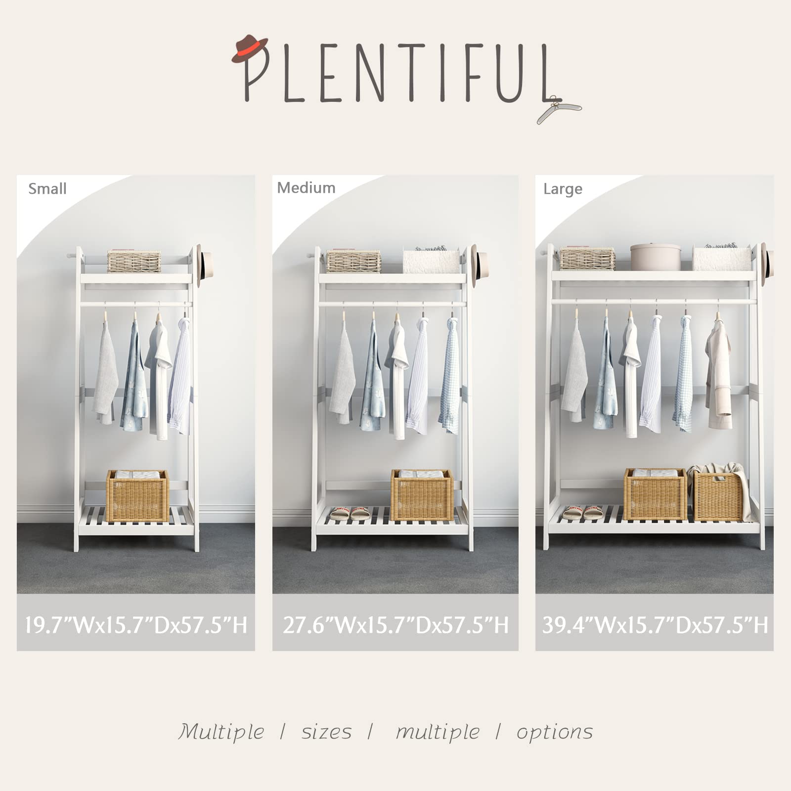 IOTXY Open Wood Garment Rack - White Solid Wood Freestanding Clothing Rack with Storage Shelves and Rod for Hanging Clothes, Large Wide Open Shelving Wardrobe and Closet Organizer for Bedroom, 39.4"W