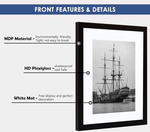 PEALSN 18x24 Poster Frame Set of 2, Picture Frames for Wall Decor, Display 16 x 20 Pictures with Mat or 18 x 24 Without Mat for Wall Mounting Display, Black.