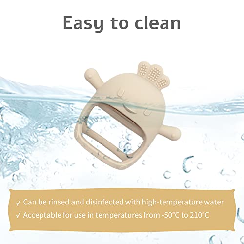 Smore Baby Silicone Teether Toy, Teether for Babies 0-6 Months, BPA Free, Anti Dropping Wrist Hand Teethers Baby Chew Toys, for Sucking Needs, for Soothing Teething Pain Relief (Beige)