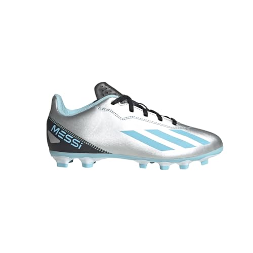 adidas X Crazyfast Messi.4 Firm Ground Sneaker, Silver Metallic/Bliss Blue/Core Black, 12 US Unisex Little Kid