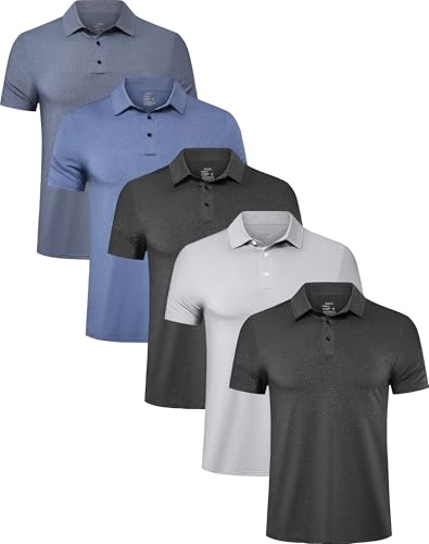 TELALEO 5 Pack Mens Polo Shirts Quick Dry Short Sleeve Golf T Shirt Performance Moisture Wicking Casual Workout XL