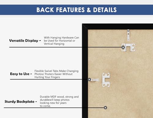 PEALSN 18x24 Poster Frame Set of 2, Picture Frames for Wall Decor, Display 16 x 20 Pictures with Mat or 18 x 24 Without Mat for Wall Mounting Display, Black.