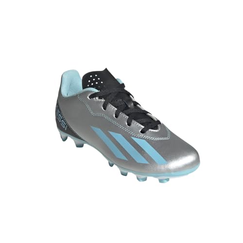 adidas X Crazyfast Messi.4 Firm Ground Sneaker, Silver Metallic/Bliss Blue/Core Black, 12 US Unisex Little Kid