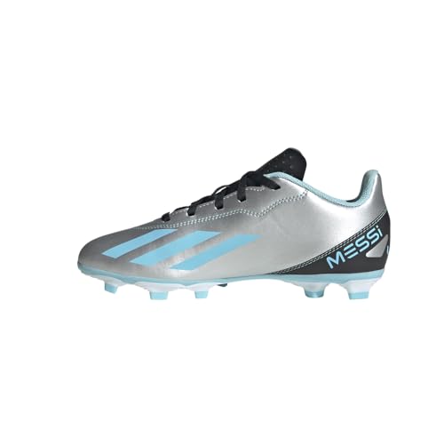 adidas X Crazyfast Messi.4 Firm Ground Sneaker, Silver Metallic/Bliss Blue/Core Black, 12 US Unisex Little Kid