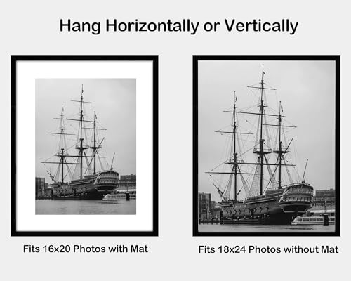 PEALSN 18x24 Poster Frame Set of 2, Picture Frames for Wall Decor, Display 16 x 20 Pictures with Mat or 18 x 24 Without Mat for Wall Mounting Display, Black.