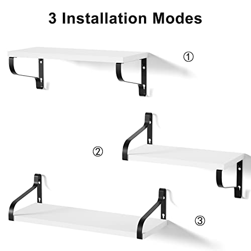 Love-KANKEI Floating Shelves Wall Mounted Set of 3, Large Wood Wall Shelves for Storage, Rustic Shelves for Display Bathroom,Bedroom,Living Room,Kitchen,Office and More White
