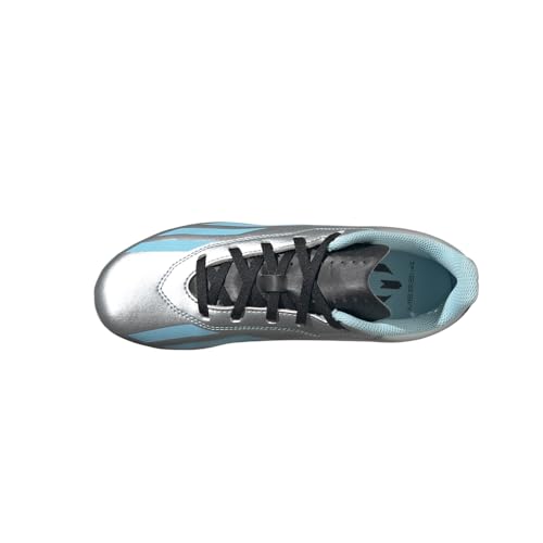 adidas X Crazyfast Messi.4 Firm Ground Sneaker, Silver Metallic/Bliss Blue/Core Black, 12 US Unisex Little Kid