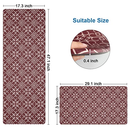 Artnice Anti Fatigue Kitchen Floor Mat Set of 2 PCS, Non Skid Comfort Kitchen Rug, Ergonomic Standing Desk Mat for Home, Office, Sink, Laundry, White Floral Grid Red