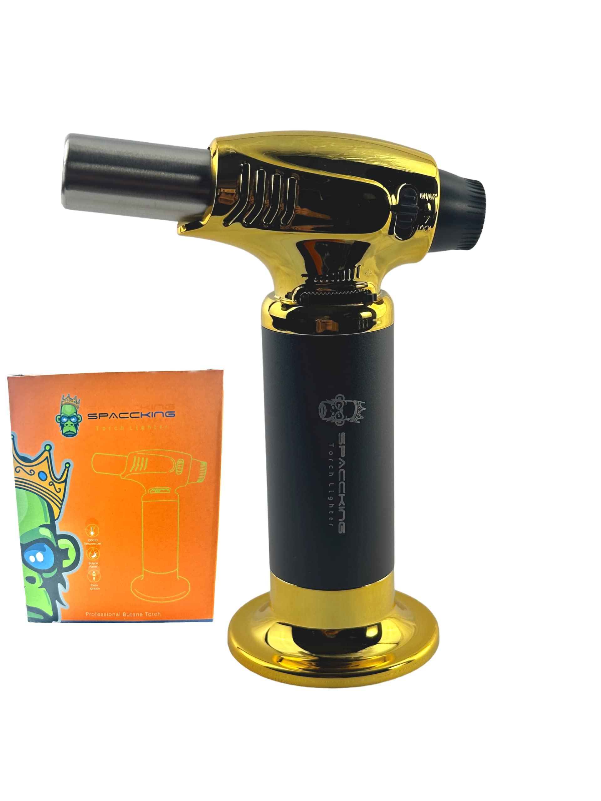 Space King Chrome Finish Wind-Proof Torch Lighter - Adjustable Flame - Child-Lock - Perfect for Camping, Kitchen, Backyard, Travel, Beach, BBQ, Mountain, Outdoors, Travel, Garage, and More. (Gold)