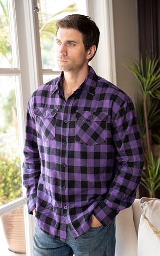 Gioberti Men's 100% Cotton Brushed Flannel Shirt, Black, 5X-Large