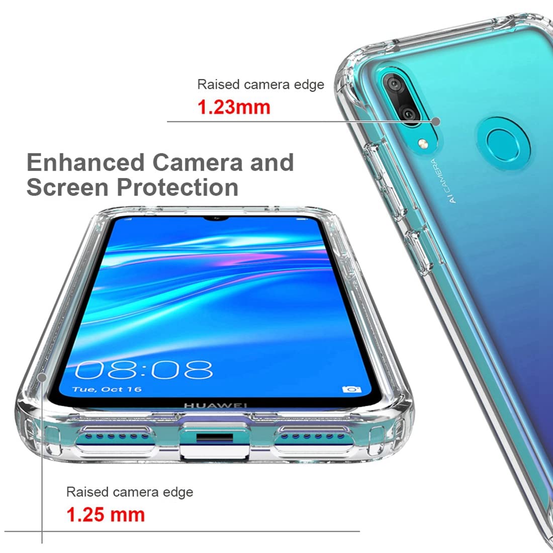 Vavies Compatible with Y7 2019/Y7 Prime 2019 Case, Dub-LX1 Case with Tempered Glass Screen Protector, Full Body Shockproof Clear Flexible Protective Cover Cases for Huawei Y7 Prime 2019 (Clear)
