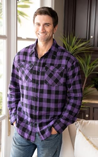 Gioberti Men's 100% Cotton Brushed Flannel Shirt, Black, 5X-Large