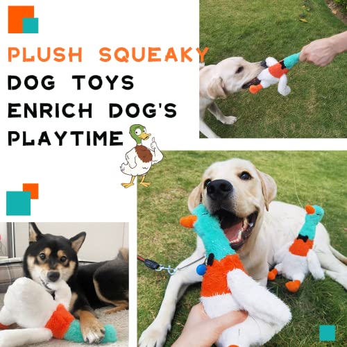 REQIHO Squeaky Dog Toys - Durable Plush Duck Crinkle Paper Stuffed Animal Toys for Small to Large Dogs