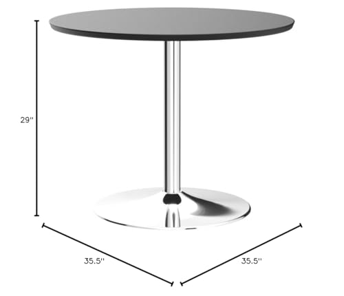 Target Marketing Systems Pisa Round Dining Table with Chrome Plated Pedestal Base, Modern Retro Kitchen Furniture for Small Spaces, Seats 2-4 People, 35", Black