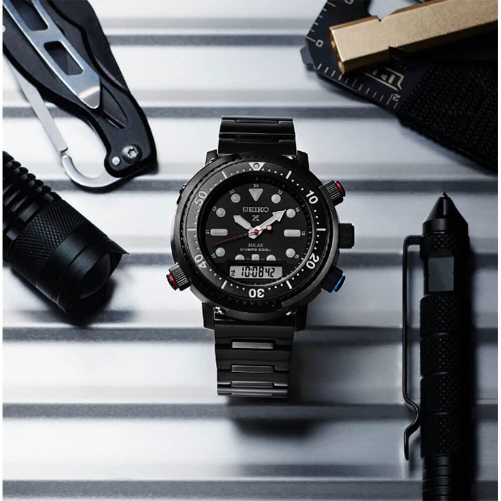 SEIKO Prospex Solar Analog-Digital Diver's Watch Limited Edition 40th Anniversary SNJ037, BLACK