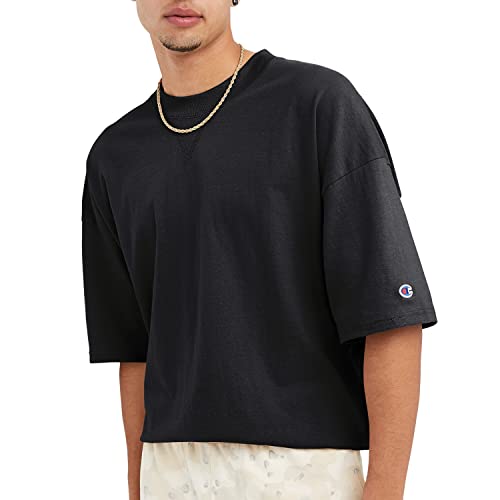 Champion, Relaxed Fit Men, Midweight T-Shirt, 100% Cotton, Black with Taglet, Medium