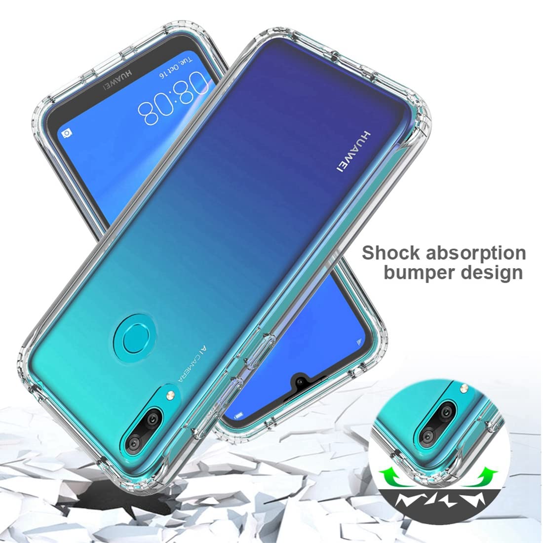 Vavies Compatible with Y7 2019/Y7 Prime 2019 Case, Dub-LX1 Case with Tempered Glass Screen Protector, Full Body Shockproof Clear Flexible Protective Cover Cases for Huawei Y7 Prime 2019 (Clear)