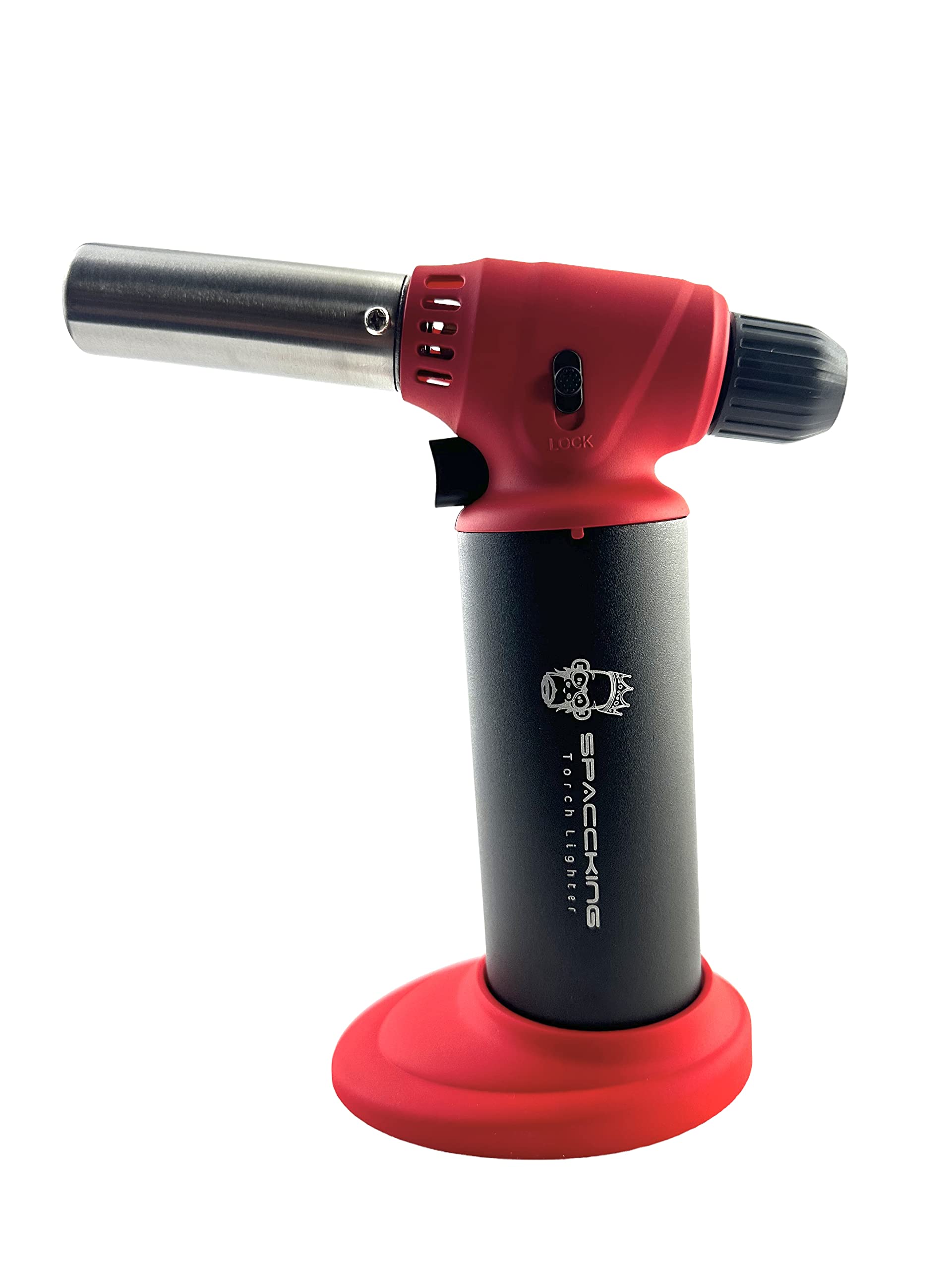 Space King Tall Wind-Proof Torch Lighter - Adjustable Flame - Child-Lock - Perfect for Camping, Kitchen, Backyard, Travel, Beach, BBQ, Mountain, Outdoors, Travel, Garage, and More. (Red)