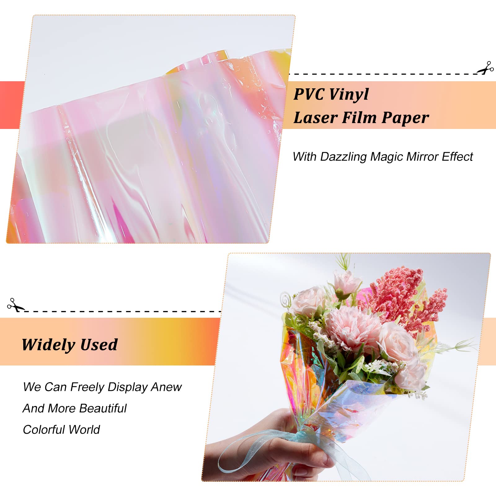 CRASPIRE Holographic Vinyl Orange Permanent Vinyl Roll 12" Craft Adhesive Vinyl Sheets for DIY Cup Wedding Party Birthday Car Decal Decor Sticker