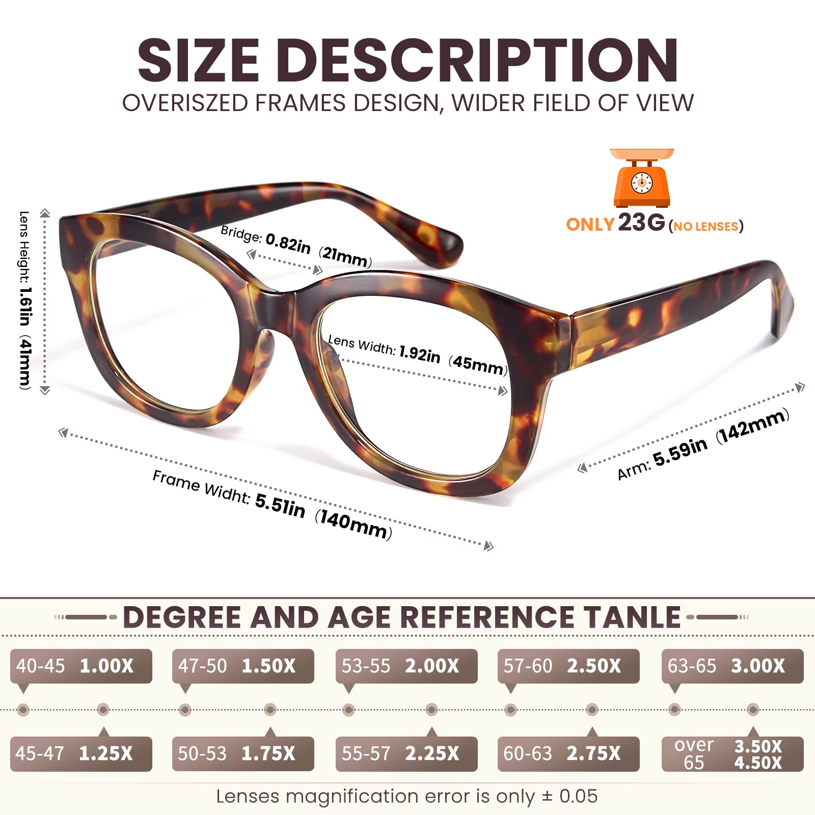 Gaoye 6 pack Oversized Reading Glasses for Women Stylish Blue Light Blocking Anti Eyestrain Computer Readers Spring Hinge w/Case (G1 6-pack Mix, 1.75)