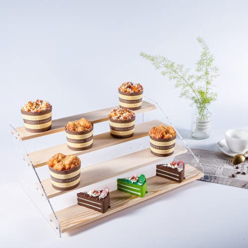 NC Upate Displays Stand 4 Tier Wood Display Stands for Vendor Events Acrylic Stand for Figure Collection Tier Display Stand for Craft Shows Acrylic Display Cupcake Stand Cologne Organizer (Large)