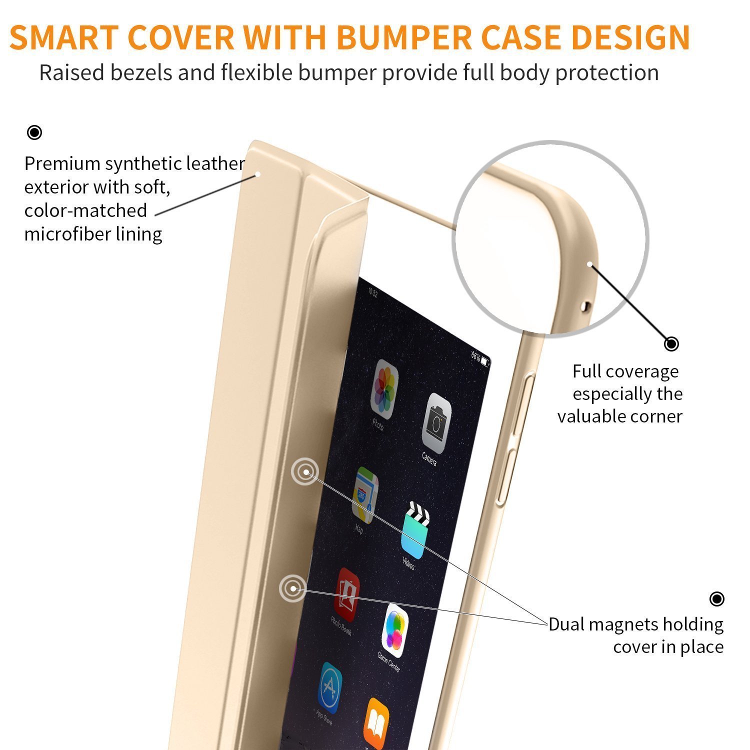 S-Tech Smart Cover for Apple iPad Pro 11 Inch (1st Generation 2018 Model Year) Magnetic Tri Fold Kickstand Case (Gold)