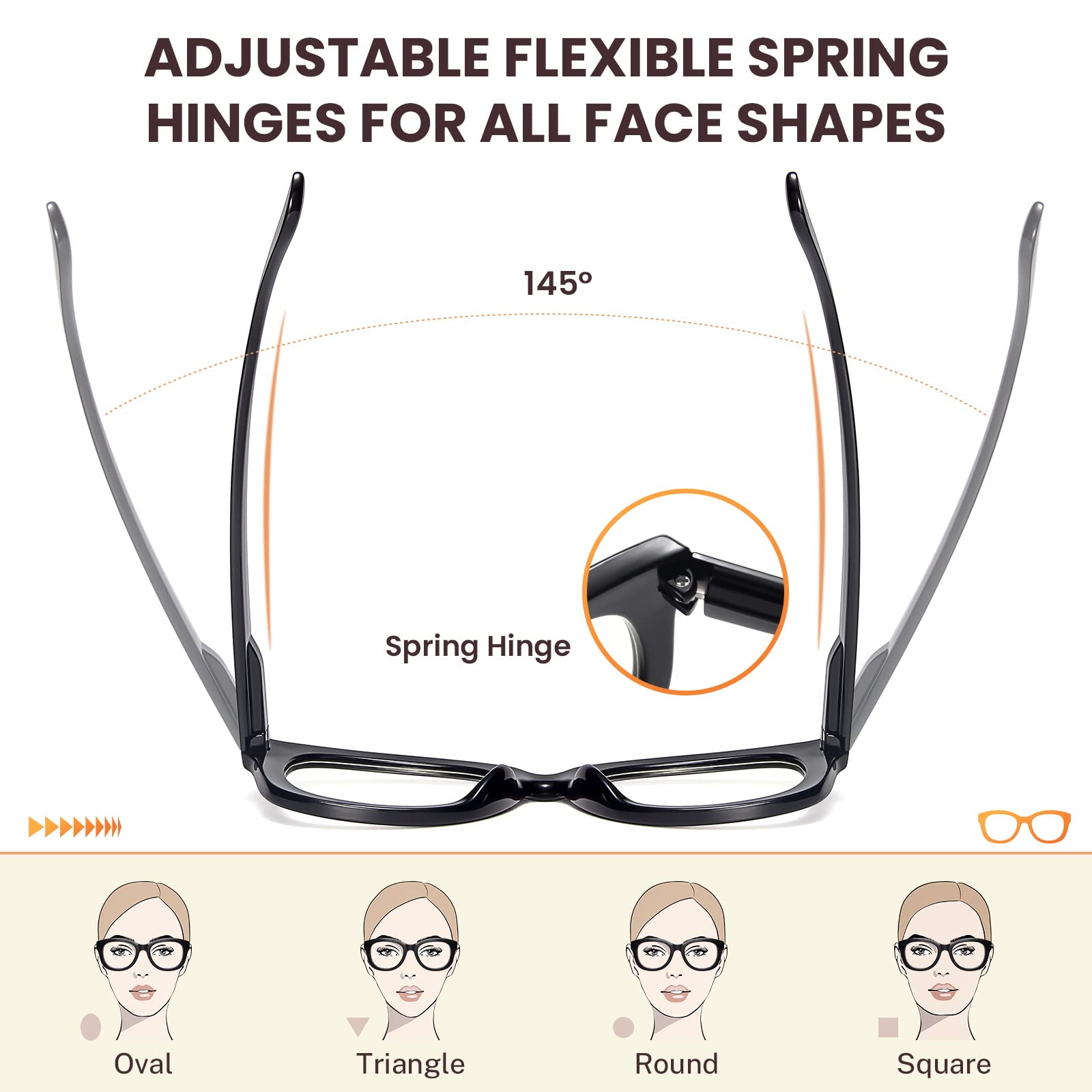 Gaoye 6 pack Oversized Reading Glasses for Women Stylish Blue Light Blocking Anti Eyestrain Computer Readers Spring Hinge w/Case (G1 6-pack Mix, 1.75)