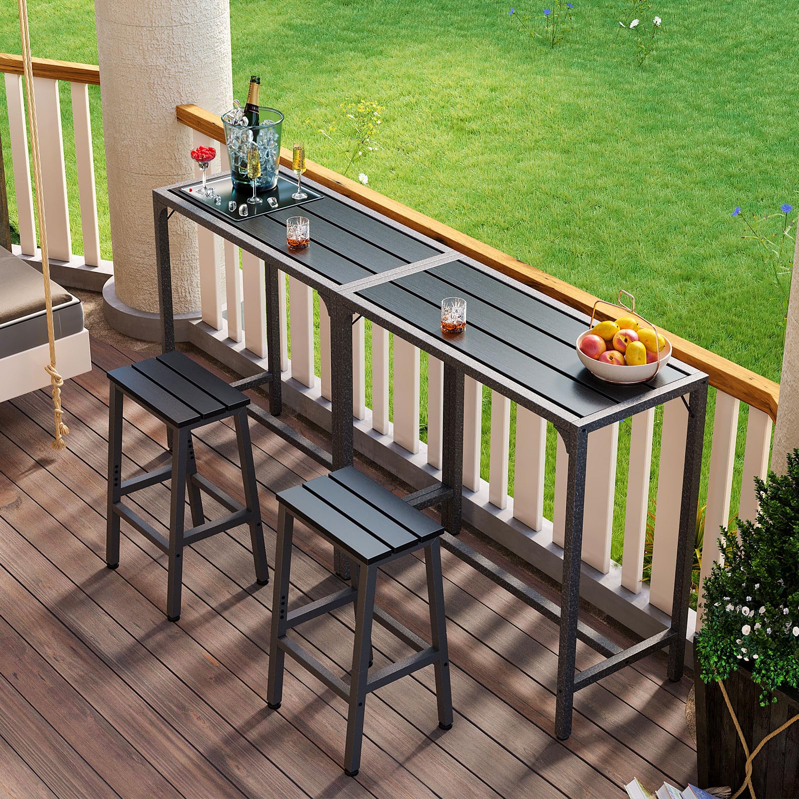 ODK 39 Inch Outdoor Bar Table, Hot Tub Table, Patio Counter Bar Height Table with Weather Resistant Waterproof Top for Garden, Yard, Balcony, Poolside, Indoor (Black)