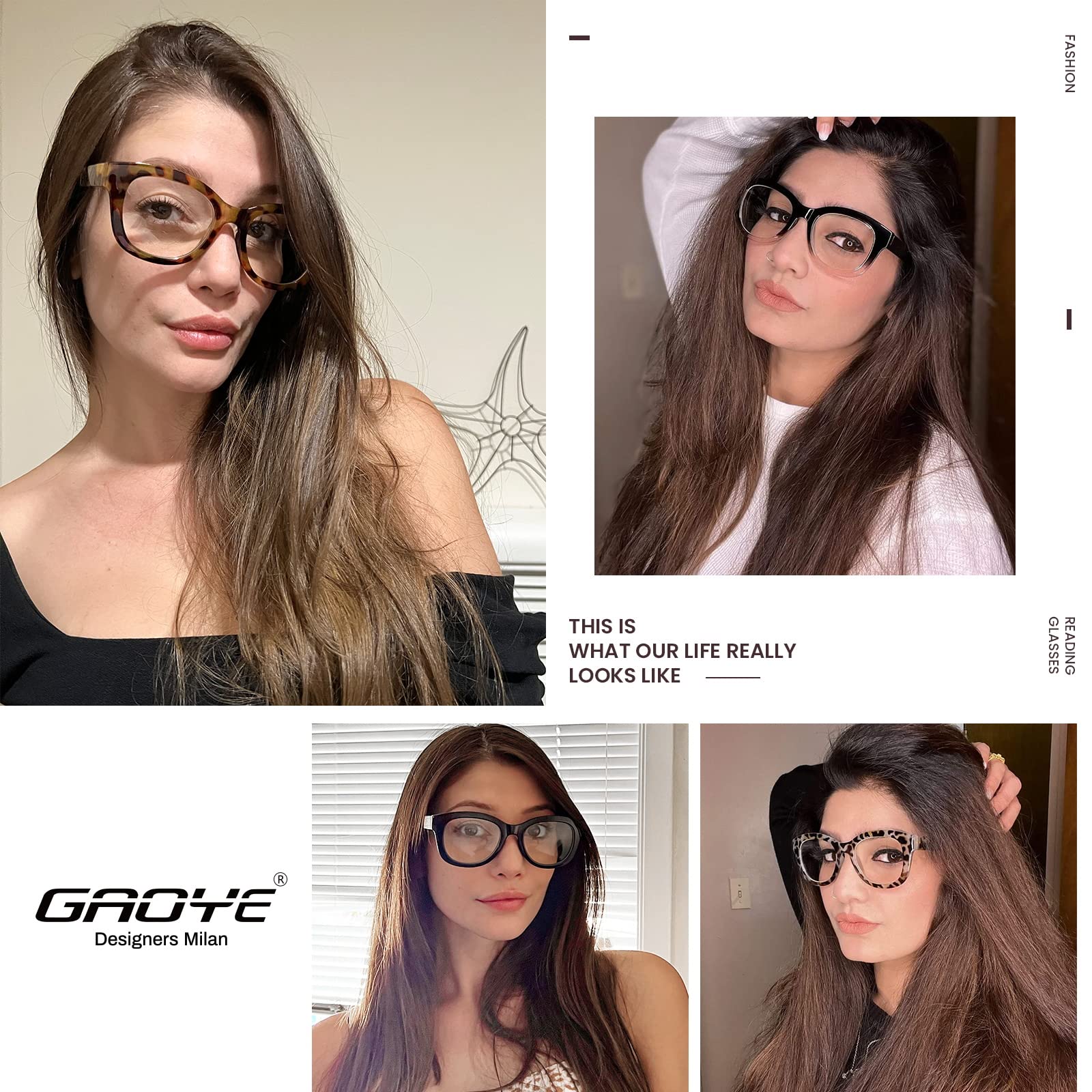 Gaoye 6 pack Oversized Reading Glasses for Women Stylish Blue Light Blocking Anti Eyestrain Computer Readers Spring Hinge w/Case (G1 6-pack Mix, 1.75)