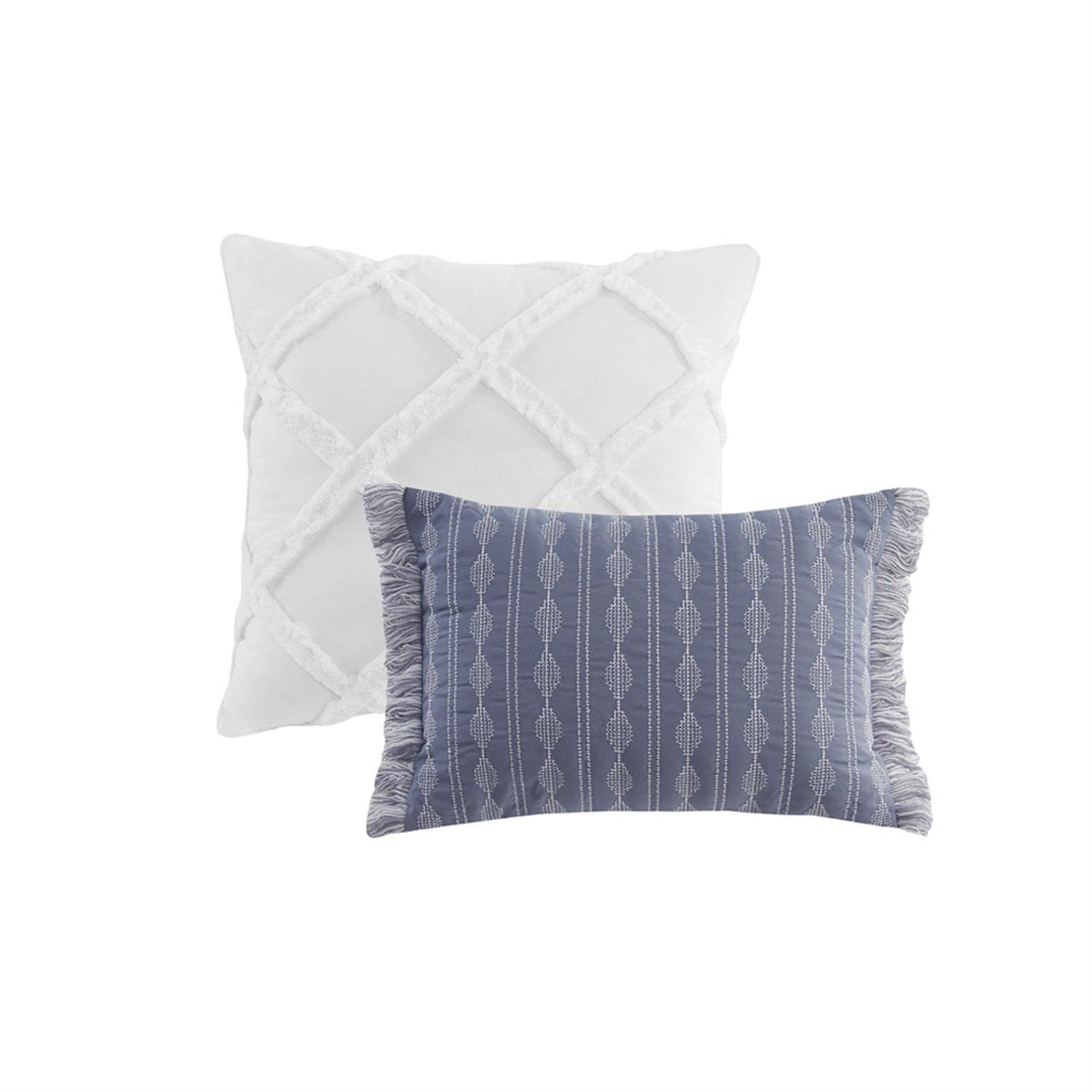 Madison Park Allegany Jacquard Comforter Set, Casual Farmhouse Striped Design, Modern Bedroom Décor, All Season Bedding with Matching Sham, Decorative Pillows, King/Cal King, Blue 5 Piece