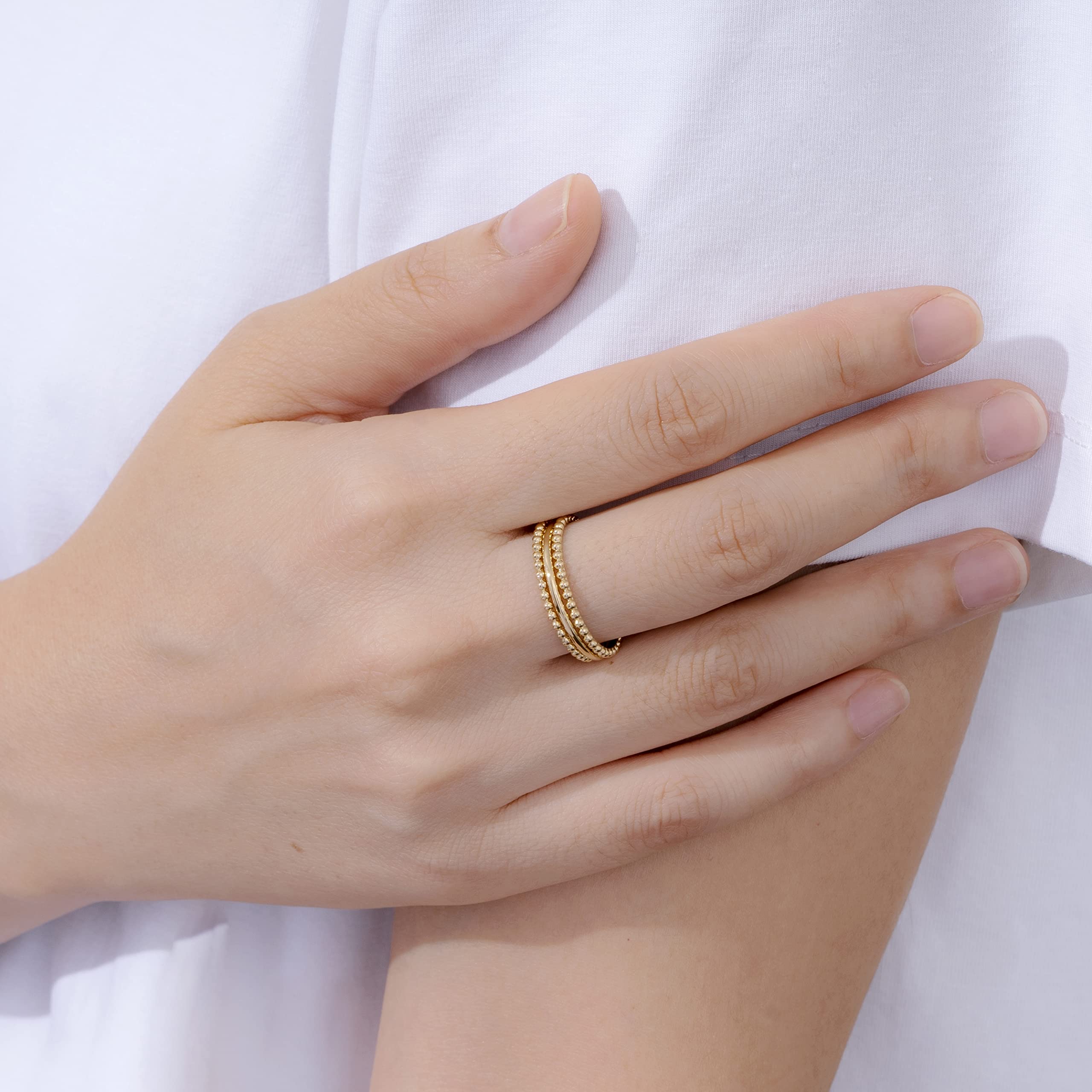 Amazon Essentials 14K Gold Plated Sterling Silver Stacking Ring Set of 3 Size 7, Yellow Gold
