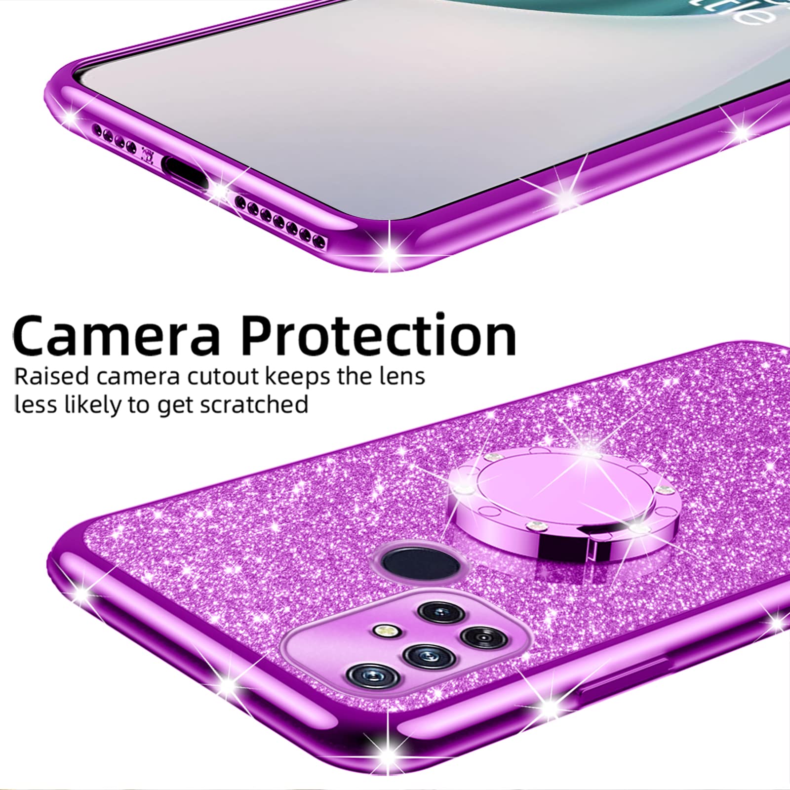 nancheng Case for OnePlus Nord N10 5G Girls Women Glitter Cute Soft TPU Cover with Ring Kickstand Strap Lanyard Bumper Shockproof Protective Cell Phone Case for OnePlus N10 5G - Purple
