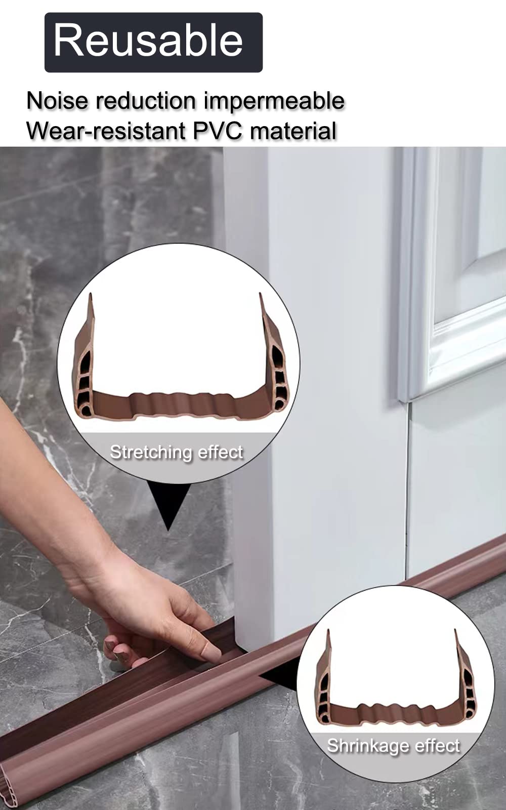 Weather Stripping Seal,Door Draft Stopper for Bottom of Seam Seal Strip PVC Cuttable Door Sweep Draft Stopper for Block Wind, Light, Dust, and Noise Brown