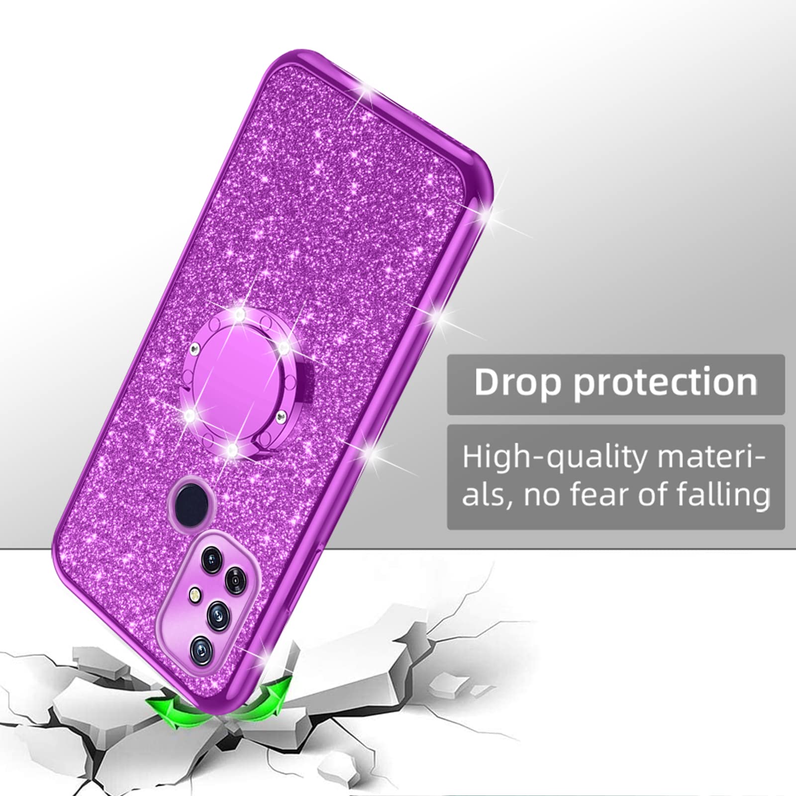 nancheng Case for OnePlus Nord N10 5G Girls Women Glitter Cute Soft TPU Cover with Ring Kickstand Strap Lanyard Bumper Shockproof Protective Cell Phone Case for OnePlus N10 5G - Purple