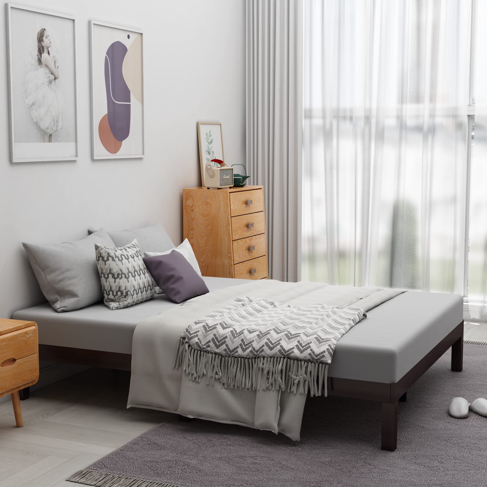 Harper & Bright Designs Queen Size Platform Bed Frame, Minimalist Wood Queen Bed Frames with Strong Center Support Feet, Queen Size Bed for Teens Adults,No Box Spring Needed,Easy Assembly,Dark Coffee