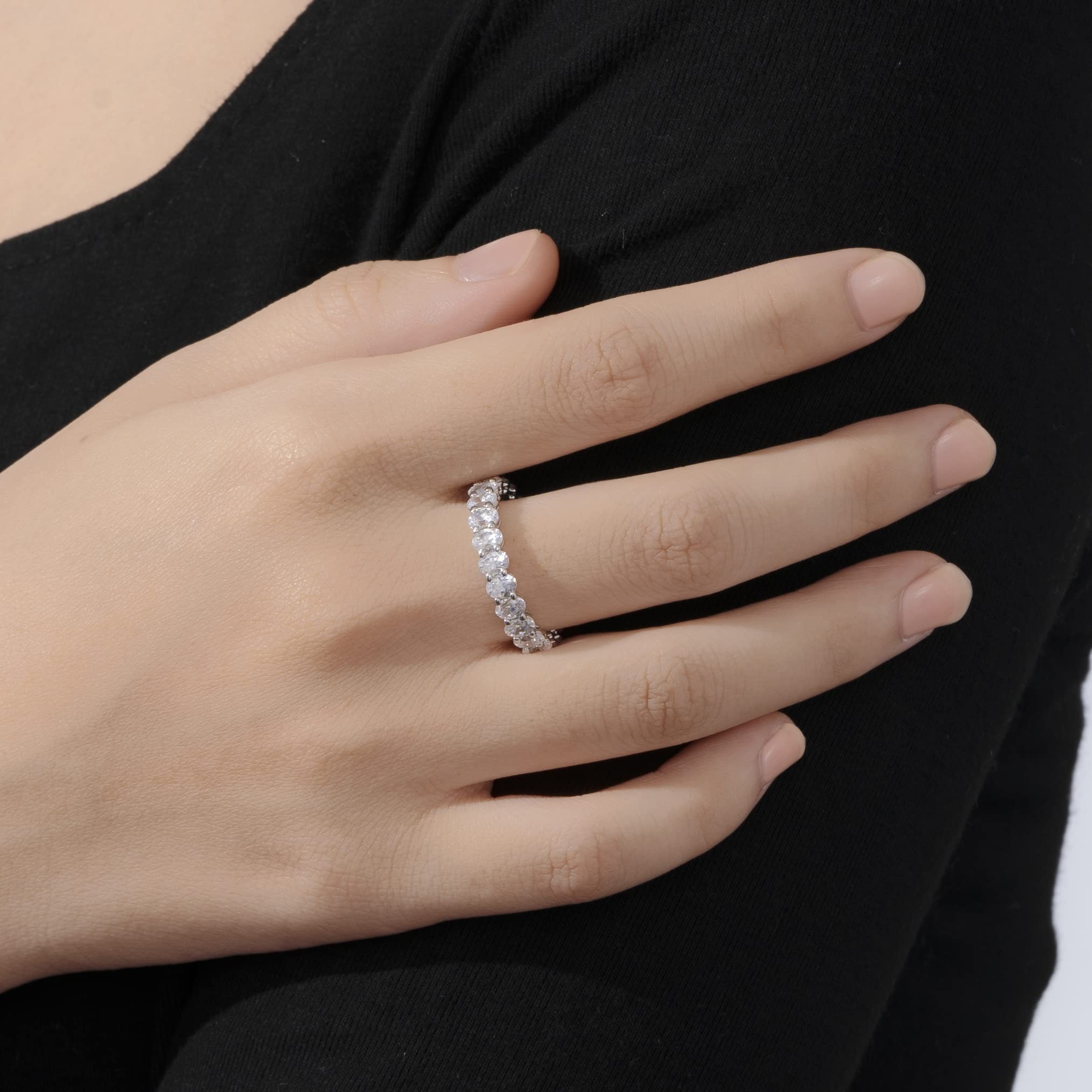 Amazon Essentials Rhodium Plated Cubic Zirconia Stackable Statement Ring Size 7, Silver