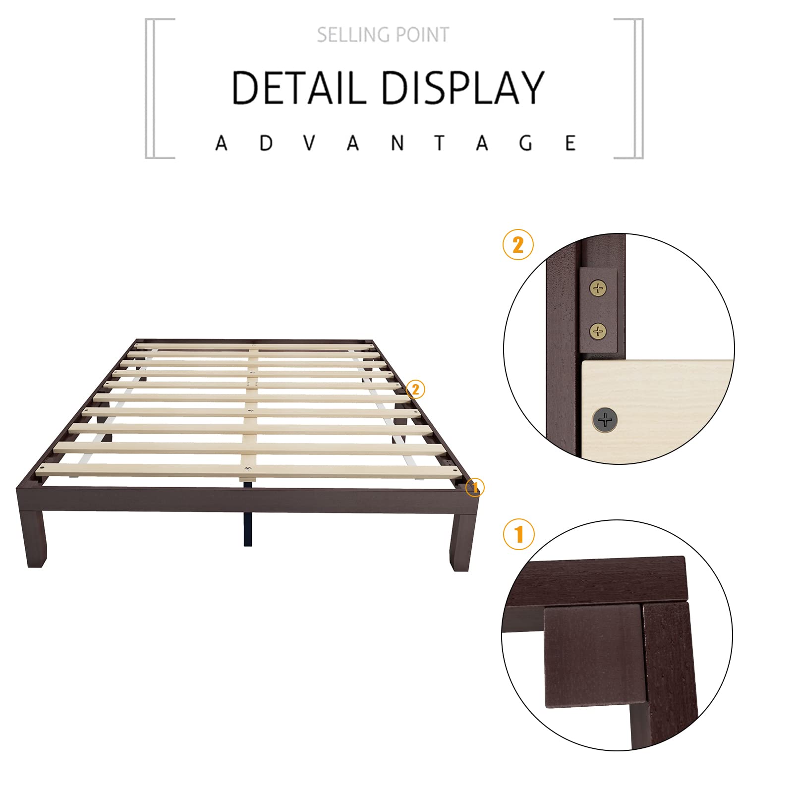Harper & Bright Designs Queen Size Platform Bed Frame, Minimalist Wood Queen Bed Frames with Strong Center Support Feet, Queen Size Bed for Teens Adults,No Box Spring Needed,Easy Assembly,Dark Coffee