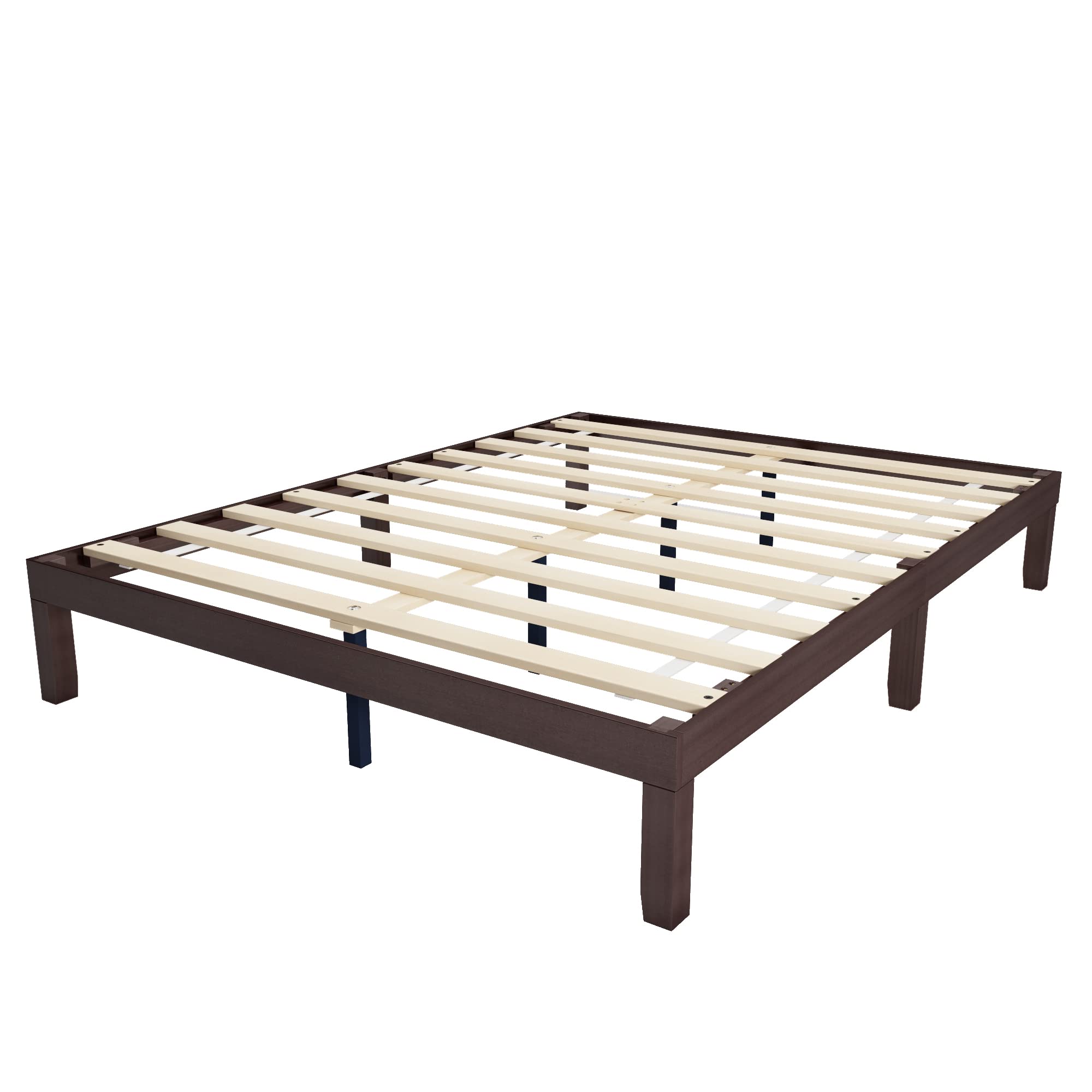 Harper & Bright Designs Queen Size Platform Bed Frame, Minimalist Wood Queen Bed Frames with Strong Center Support Feet, Queen Size Bed for Teens Adults,No Box Spring Needed,Easy Assembly,Dark Coffee