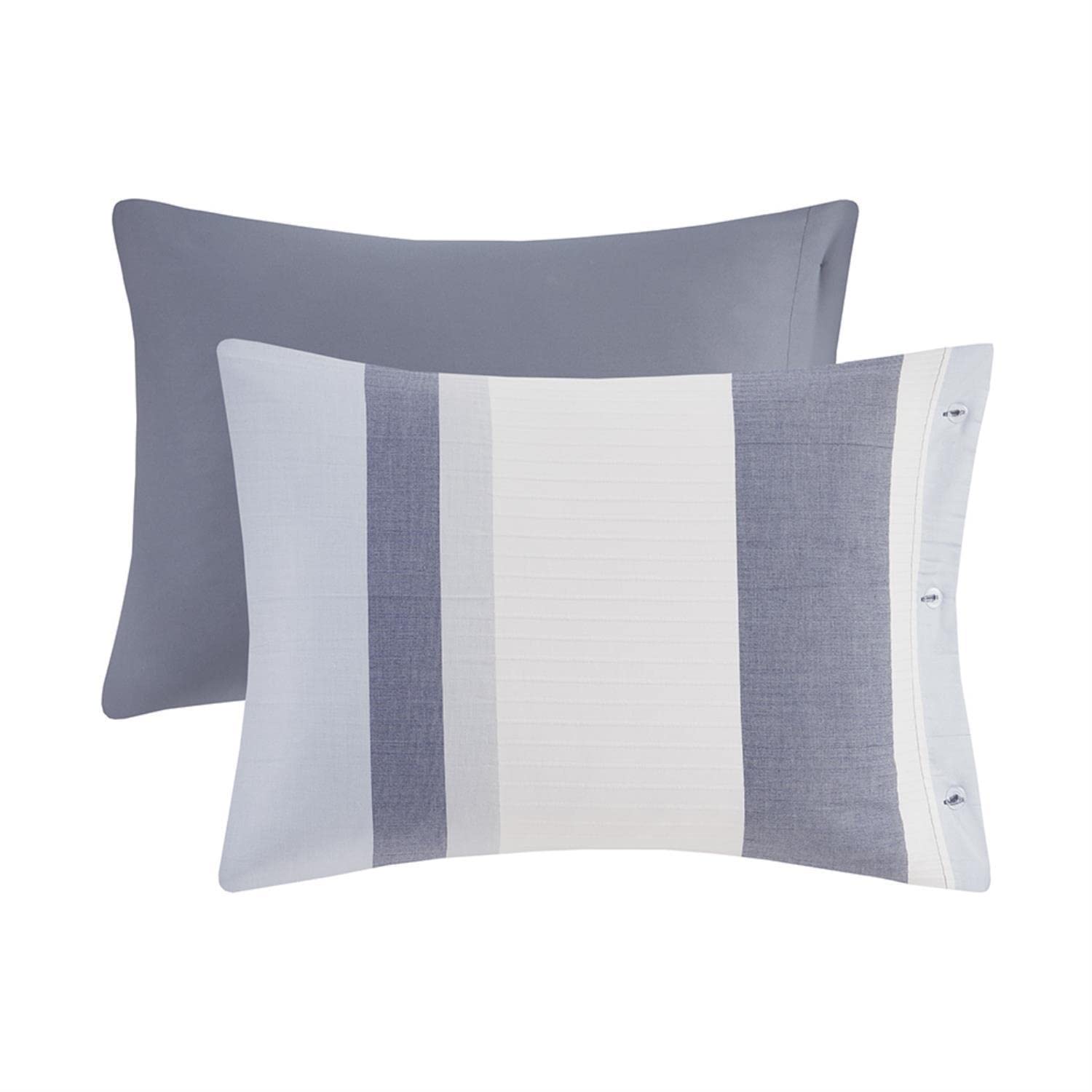 Madison Park Allegany Jacquard Comforter Set, Casual Farmhouse Striped Design, Modern Bedroom Décor, All Season Bedding with Matching Sham, Decorative Pillows, King/Cal King, Blue 5 Piece