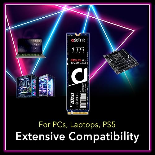 Addlink S90 Lite 1TB NVMe 4.0 Gen4 PCIe M.2 3D NAND Internal Gaming SSD - Read Speed up to 5000 MB/s (ad1TBS90LTM2P)