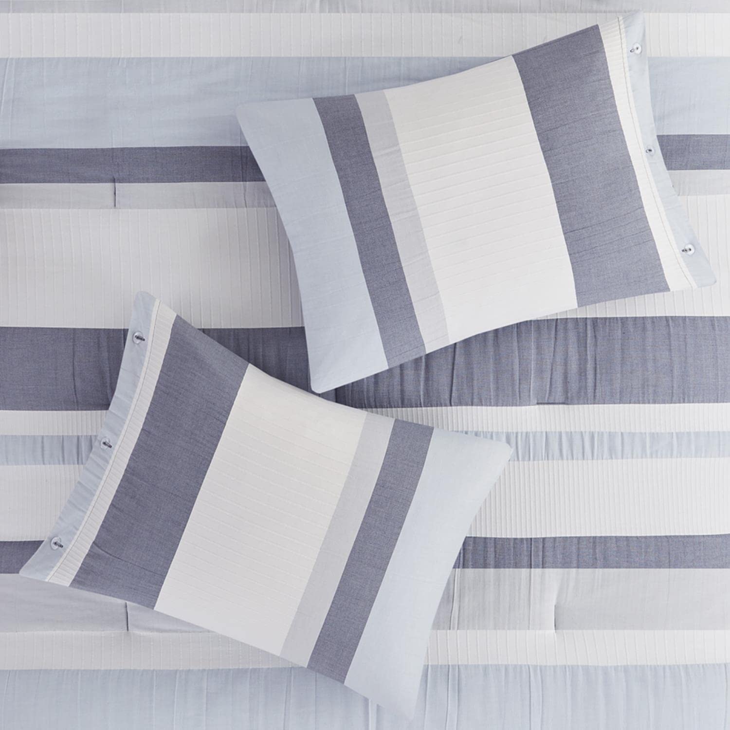Madison Park Allegany Jacquard Comforter Set, Casual Farmhouse Striped Design, Modern Bedroom Décor, All Season Bedding with Matching Sham, Decorative Pillows, King/Cal King, Blue 5 Piece