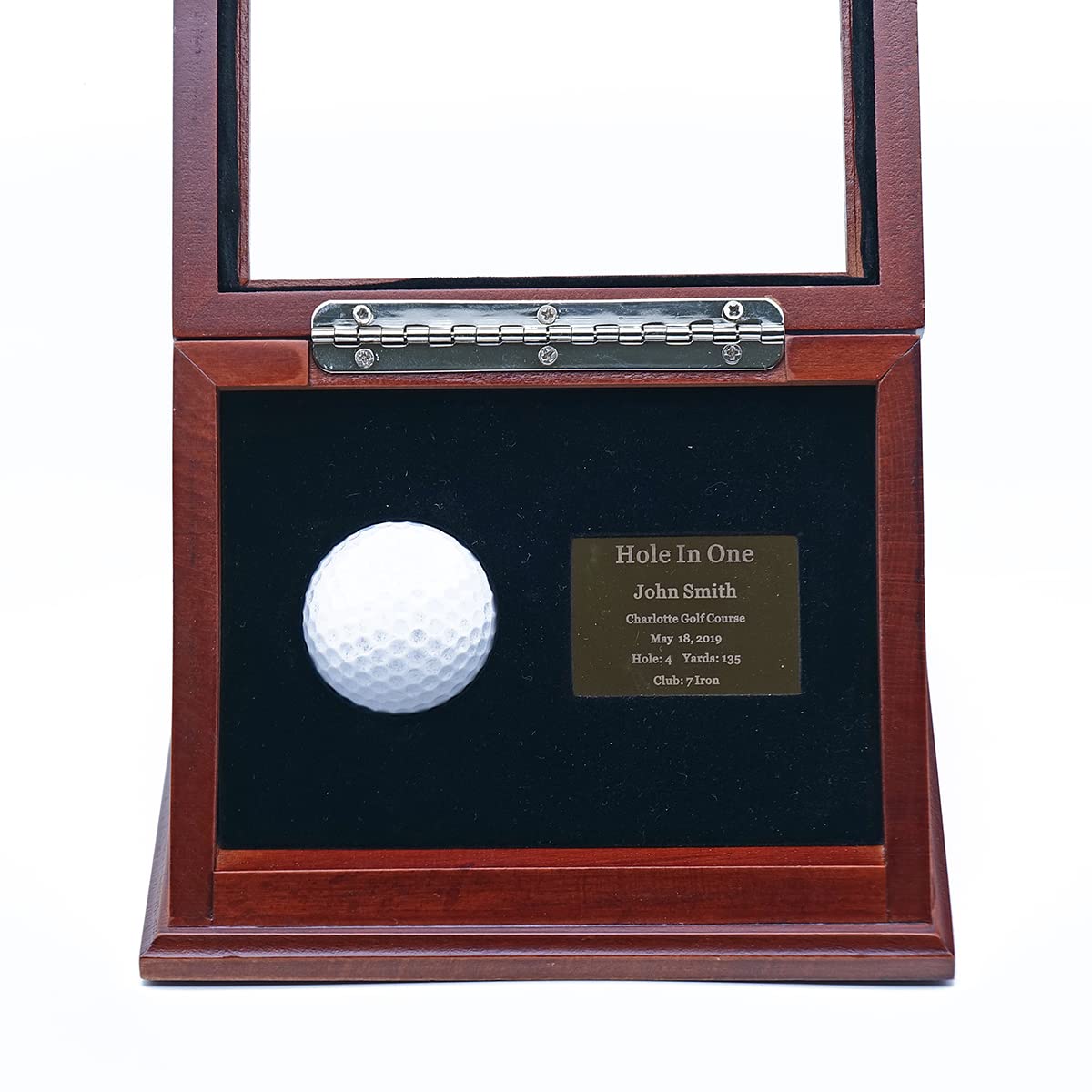 Show Box in One Golf Ball Beech Wood Display Case Box Shadow Box with Glass Window Free Customized Plaque Engraving Brown
