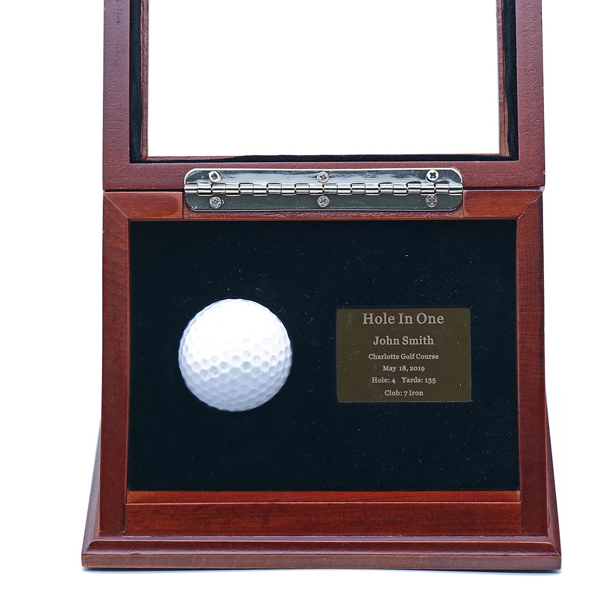 Show Box in One Golf Ball Beech Wood Display Case Box Shadow Box with Glass Window Free Customized Plaque Engraving Brown