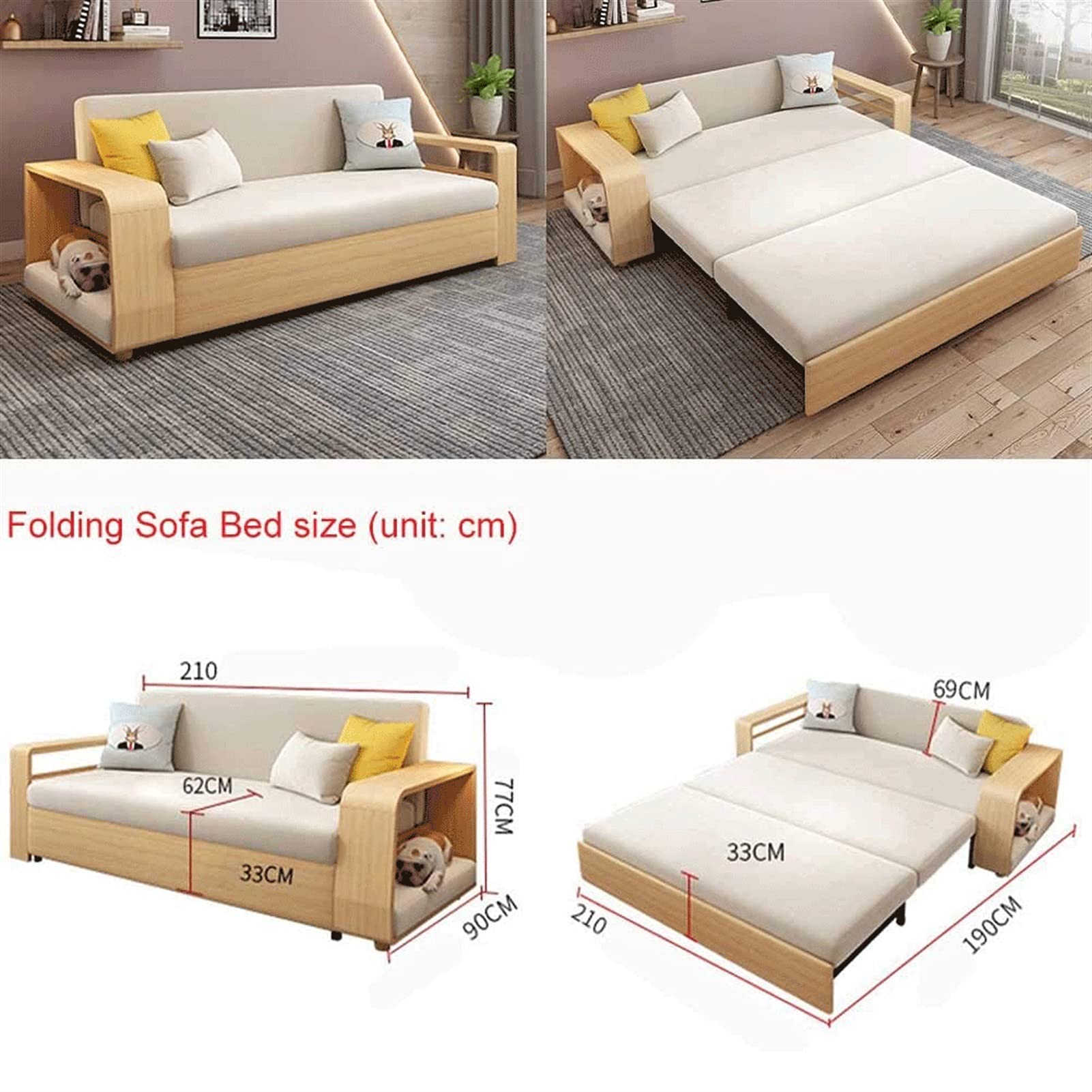 Can be Given as a giftSofa Bed Couch Sofa Sleeper Modern Futon Sofas Sets Fold Up and Down Linen Fabric Recliner Couch for Living/Reception Room (Beige)