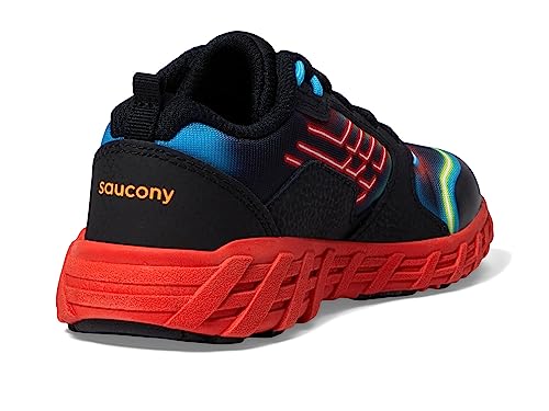 Saucony Wind 2.0 Sneaker, NEON/Black/RED, 2 US Unisex Big Kid
